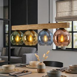hofstein Koyoto H&auml;ngeleuchte Glas 15 cm Naturfarben, Schwarz, 4-flammig