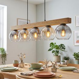 hofstein Koyoto H&auml;ngeleuchte Glas 15 cm Naturfarben, Schwarz, 5-flammig