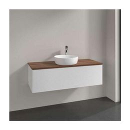 Villeroy & Boch Villeroy und Boch Antao Waschtisch-Unterschrank L32112GF mit Beleuchtung, 1 Auszug, 1200 x 360 x 500 mm, Front mit Struktur, Glossy White Lacquer / Warm Walnut