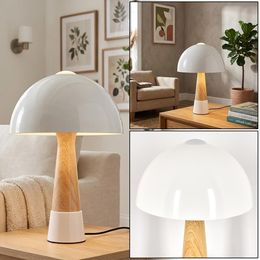 hofstein Pilzlampe Forgek Tischleuchte Holzoptik, Sandfarben, 1-flammig