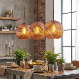 hofstein Ripoll H&auml;ngeleuchte Glas 30 cm Kupferfarben, 3-flammig