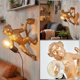 hofstein Lampe Affe Leonix Wandleuchte Gold, Schwarz, 1-flammig