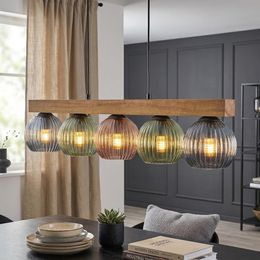 hofstein Koyoto H&auml;ngeleuchte Glas 15 cm Naturfarben, Schwarz, 5-flammig