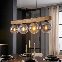 hofstein Gastor H&auml;ngeleuchte Glas 15 cm Naturfarben, Schwarz, 4-flammig