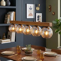 hofstein Koyoto H&auml;ngeleuchte Glas 15 cm Naturfarben, Schwarz, 5-flammig