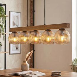 hofstein Ripoll H&auml;ngeleuchte Glas 15 cm Naturfarben, Schwarz, 5-flammig