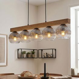 hofstein Ripoll H&auml;ngeleuchte Glas 15 cm Naturfarben, Schwarz, 5-flammig