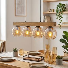 hofstein Koyoto H&auml;ngeleuchte Glas 15 cm Naturfarben, Schwarz, 4-flammig