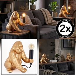 hofstein Lampe Affe Zarik Tischleuchte 2-er Set Gold, Schwarz, 1-flammig