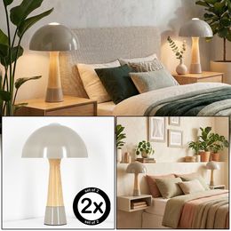 hofstein Forgek Tischleuchte 2-er Set Grau, Holzoptik, 1-flammig