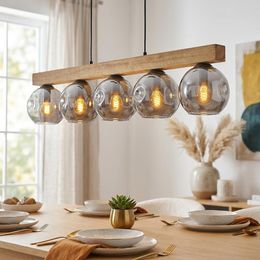 hofstein Ripoll H&auml;ngeleuchte Glas 15 cm Naturfarben, Schwarz, 5-flammig