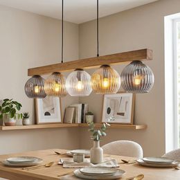 hofstein Ripoll H&auml;ngeleuchte Glas 15 cm Naturfarben, Schwarz, 5-flammig