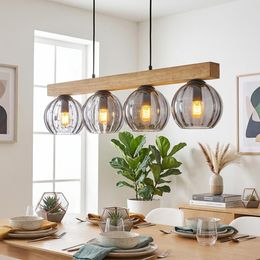 hofstein Koyoto H&auml;ngeleuchte Glas 15 cm Naturfarben, Schwarz, 4-flammig