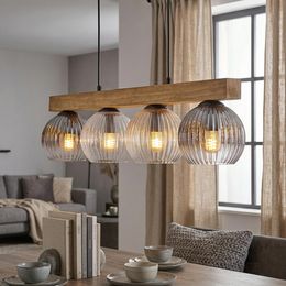 hofstein Koyoto H&auml;ngeleuchte Glas 15 cm Naturfarben, Schwarz, 4-flammig