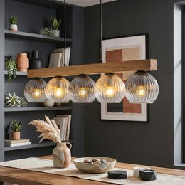 hofstein Ripoll H&auml;ngeleuchte Glas 15 cm Naturfarben, Schwarz, 5-flammig