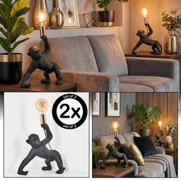 hofstein Lampe Affe Kemor Tischleuchte 2-er Set Gold, Schwarz, 1-flammig