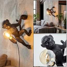 hofstein Lampe Affe Leonix Wandleuchte Gold, Schwarz, 1-flammig