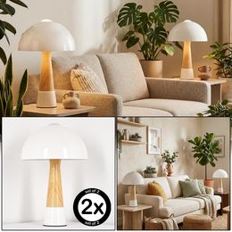 hofstein Pilz Look Forgek Tischleuchte 2-er Set Holzoptik, Sandfarben, 1-flammig