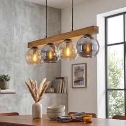 hofstein Koyoto H&auml;ngeleuchte Glas 15 cm Naturfarben, Schwarz, 4-flammig