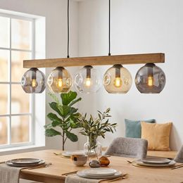 hofstein Ripoll H&auml;ngeleuchte Glas 15 cm Naturfarben, Schwarz, 5-flammig