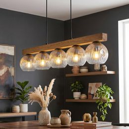 hofstein Ripoll H&auml;ngeleuchte Glas 15 cm Naturfarben, Schwarz, 5-flammig