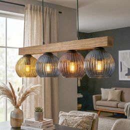 hofstein Koyoto H&auml;ngeleuchte Glas 15 cm Naturfarben, Schwarz, 4-flammig