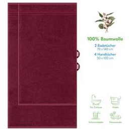 Handtuch Set HAMMETEX "6-teiliges Handtuch Set, 100% Baumwolle, Weich & Saugstark", bordeaux, 6 Stk., Frottier, Frottier, Obermaterial: 100% Baumwolle, Handtuch-Sets, mit Bord&uuml;re, einfarbig, weich