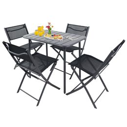 Vcm 5-teilig Balkonm&ouml;bel Set, Gartentisch 80x55 cm mit 4 Klappst&uuml;hlen, Metall & Textilene, wetterbest&auml;ndig, platzsparend f&uuml;r Balkon & Terrasse, Sumila