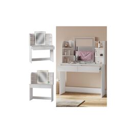 VICCO Schminktisch Charlotte Wei&szlig; 106 cm mit LED-Spiegel und QI-Ladestation