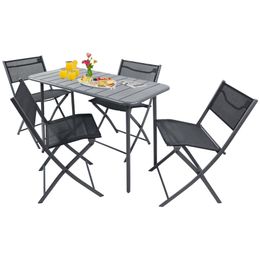 Vcm 5-teilig Balkonm&ouml;bel Set, Gartentisch 110x55 cm mit 4 Klappst&uuml;hlen, Metall & Textilene, wetterbest&auml;ndig, platzsparend f&uuml;r Balkon & Terrasse, Sumila