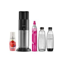 SodaStream DUO Wassersprudler Titan + Apfelschorlen Mix Virtuelles Bundle (1x Glasfl. 1L + 1x KSTFL 1L, 1x QC, 1x Apfelschorlen Mix)