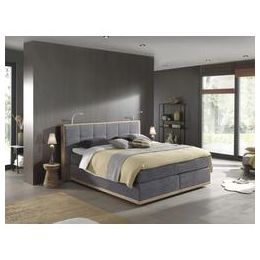 Boxspringbett Home Affaire "Vinton", grau (anthrazit), B:220cm L:213cm, Komplettbetten, Boxspringbett, aus Eiche, mit LED-Beleuchtung, verschiedene H&auml;rtegrade (auch H4)