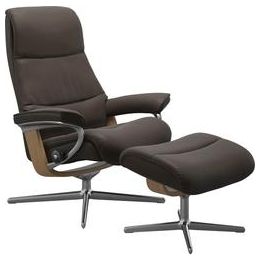 Relaxsessel stressless "View", braun (braun batick), B:91cm H:110cm T:85cm, Leder BATICK: BATICK ist ein leicht korrigiertes, durchgef&auml;rbtes und genarbtes M&ouml;belleder, bei dem die meisten Unebenheiten und Spuren in der Regel entfernt wurden., Sessel, Relaxsessel, mit Hocker, mit Cross Base, Gr&ouml;&szlig;e S, M & L, Holzakzent Eiche
