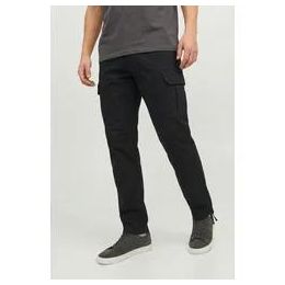 Jack & Jones Cargohose JACK & JONES "JPSTKANE BARKLEY CARGO PANT NOOS", Damen, Gr. 34, L&auml;nge 36, schwarz, Web, Obermaterial: 100% Baumwolle, unifarben, relaxed fit kn&ouml;chellang, Hosen Cargohose
