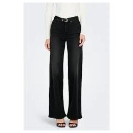 Weite Jeans Only "ONLMADISON BLUSH HW WIDE DNM CRO099 NOOS", Damen, Gr. XS (34), L&auml;nge 32, schwarz (washed schwarz), Denim/Jeans, Obermaterial: 82% Baumwolle, 16% Polyester, 2% Elasthan, unifarben, weit, Jeans