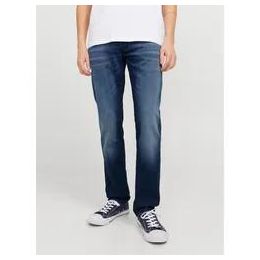Jack & Jones Tapered-fit-Jeans JACK & JONES "JJIMIKE mit Stretch, Used-Look und bequemer Passform", Herren, Gr. 36, L&auml;nge 34, blau (blau denim), Denim/Jeans, Obermaterial: 48% Baumwolle, 26% Viskose, 25% Polyester, 1% Elasthan, Abriebeffekte, bequem kn&ouml;chellang, Jeans, mit Abriebeffekten