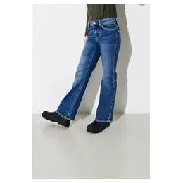 Bootcut-Jeans KIDS Only "KOGJUICY WIDE LEG DNM CRO557 NOOS", M&auml;dchen, Gr. 140, N-Gr, blau (medium blau denim), Denim/Jeans, Obermaterial: 99% Baumwolle, 1% Elasthan, Abriebeffekte, regular fit kn&ouml;chellang, Jeans