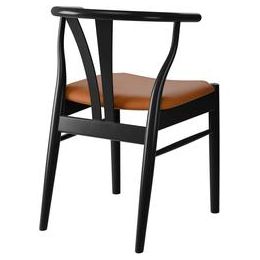 Stuhl HAMMEL FURNITURE "Freja, Massivholz Stuhl mit gepolstertem Sitz &ndash; komfortabel & robust", , schwarz, schwarz, cognac, B:53cm H:75cm T:54cm, Leder, Massivholz, St&uuml;hle, Stuhl, Massivholz, gepolsterte Sitzfl&auml;che, versch. Farbvarianten