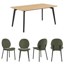 Esszimmer-Set Actona GROUP "Essgruppe, Speisetisch mit Wohnzimmerst&uuml;hlen", schwarz (matt schwarz), B:160cm H:75cm T:90cm, Polyester, Kastenm&ouml;bel-Sets, Esszimmer-Set, 1x Tisch + 4x St&uuml;hle