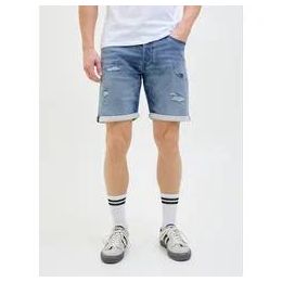 Jack & Jones Shorts JACK & JONES "JJIRICK JJICON I.K. SHORTS GE 136 SN", Herren, Gr. S, N-Gr, blau (blau denim), Web, Obermaterial: 48% Baumwolle, 26% Viskose, 25% Polyester, 1% Elasthan, unifarben, regular fit kniefrei, Hosen Shorts, im Five-Pocket Style