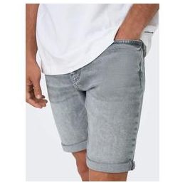 Only & Sons Shorts ONLY & SONS "ONSPLY MBD 8772 TAI DNM SHORTS NOOS", Damen, Gr. L, N-Gr, grau (medium grau), Denim/Jeans, Obermaterial: 98% Baumwolle, 2% Elasthan, unifarben, Basic, slim fit kniefrei, Hosen Shorts