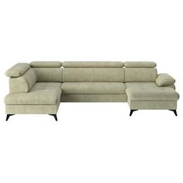 Wohnlandschaft COTTA "Hudson U-Form, B: 324 cm", gr&uuml;n, B:324cm H:100cm T:207cm, Sofas, Wohnlandschaft, mit Kopfteilverstellung, optional Bettfunktion & Bettkasten