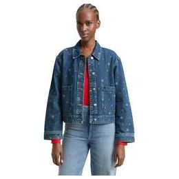 Jeansjacke Tom Tailor DENIM, Damen, Gr. S, mid blau, Denim/Jeans, Obermaterial: 100% Baumwolle, bedruckt, regular fit h&uuml;ftlang, abgesteppte Kante, Jacken Jeansjacke, mit All-Over-Herz-Print