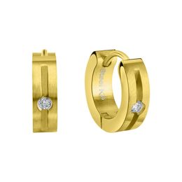 Paar Creolen Firetti "Schmuck Geschenk Edelstahl Ohrschmuck Ohrringe", gelbgoldfarben, kristallwei&szlig;, kristallwei&szlig;, Ohrringe, Damen, 13mm, Edelstahl, mit Zirkonia (synth.)