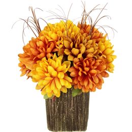 Kunstblume I.GE.A. "Chrysanthemen im Topf", gelb (gelb, orange), B:21cm H:27cm L:21cm, Polyester, Kunstpflanzen, Herbstgesteck Herbstliche Blumen Kunstpflanze