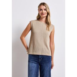 T-Shirt Street One, Damen, Gr. 34, beige (coastal beige), Web, 70% Baumwolle, 30% Polyester, unifarben, normal normal, Rundhals, B&uuml;ndchen, Shirts T-Shirt, im soften Baumwoll-Mix