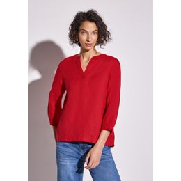 Klassische Bluse Street One, Damen, Gr. 34, rot (glory rot), Web, 60% Leinen, 40% Baumwolle, unifarben, gerade normal, Rundhals, B&uuml;ndchen, Blusen, mit 3/4 &Auml;rmeln