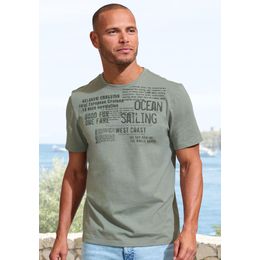 T-Shirt John Devin "mit Print", Herren, Gr. L (52/54), gr&uuml;n (salbei), Slub, Obermaterial: 100% Baumwolle, bedruckt, regular fit, Rundhals, abgesteppte Kante, Shirts T-Shirt, Regular-Fit, aus Slub-Qualit&auml;t, mit Print
