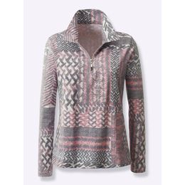 Langarmshirt Classic Basics "Winter-Shirt", Damen, Gr. 48, lila (mauve, grau, bedruckt), 100% Baumwolle, gemustert, mehrfarbig, ohne Ausschnitt, Shirts Langarmshirt
