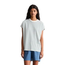 Marc O'Polo T-Shirt MARC O'POLO DENIM "aus Baumwoll-Single-Jersey", Damen, Gr. L, medium blau, Obermaterial: 100% Baumwolle, gestreift, Basic, relaxed fit, Rundhals, normaler Saum, Shirts T-Shirt